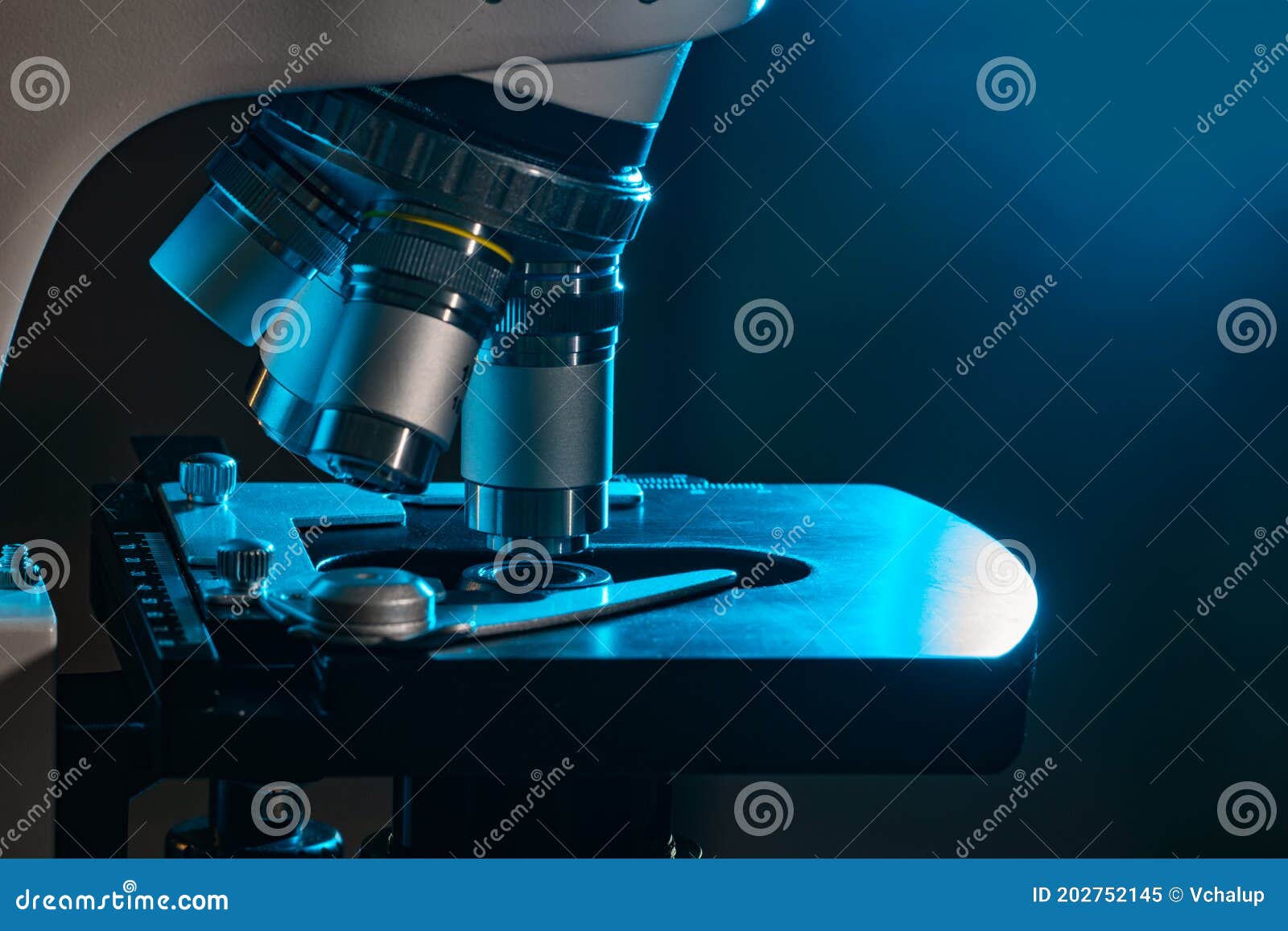 Microscope in Laboratory at Night. Microbiology and Research Concept ...