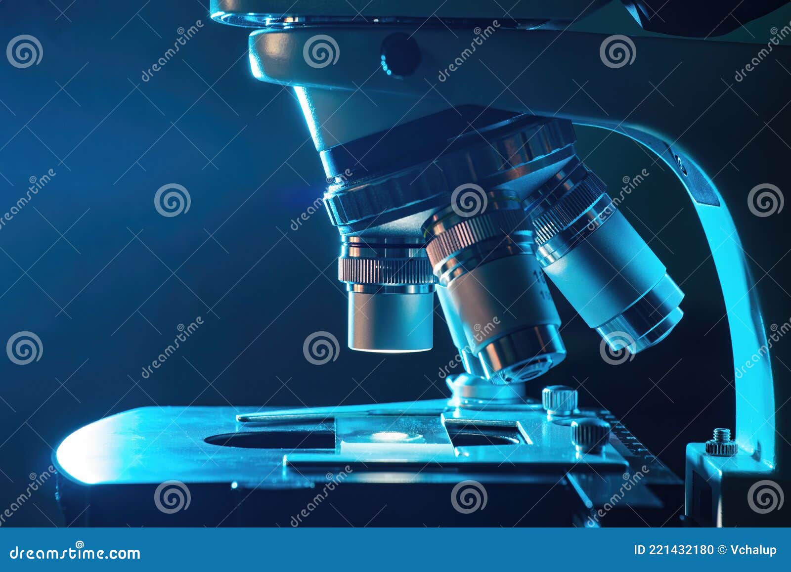 Microscope in Laboratory at Night. Microbiology and Research Concept ...