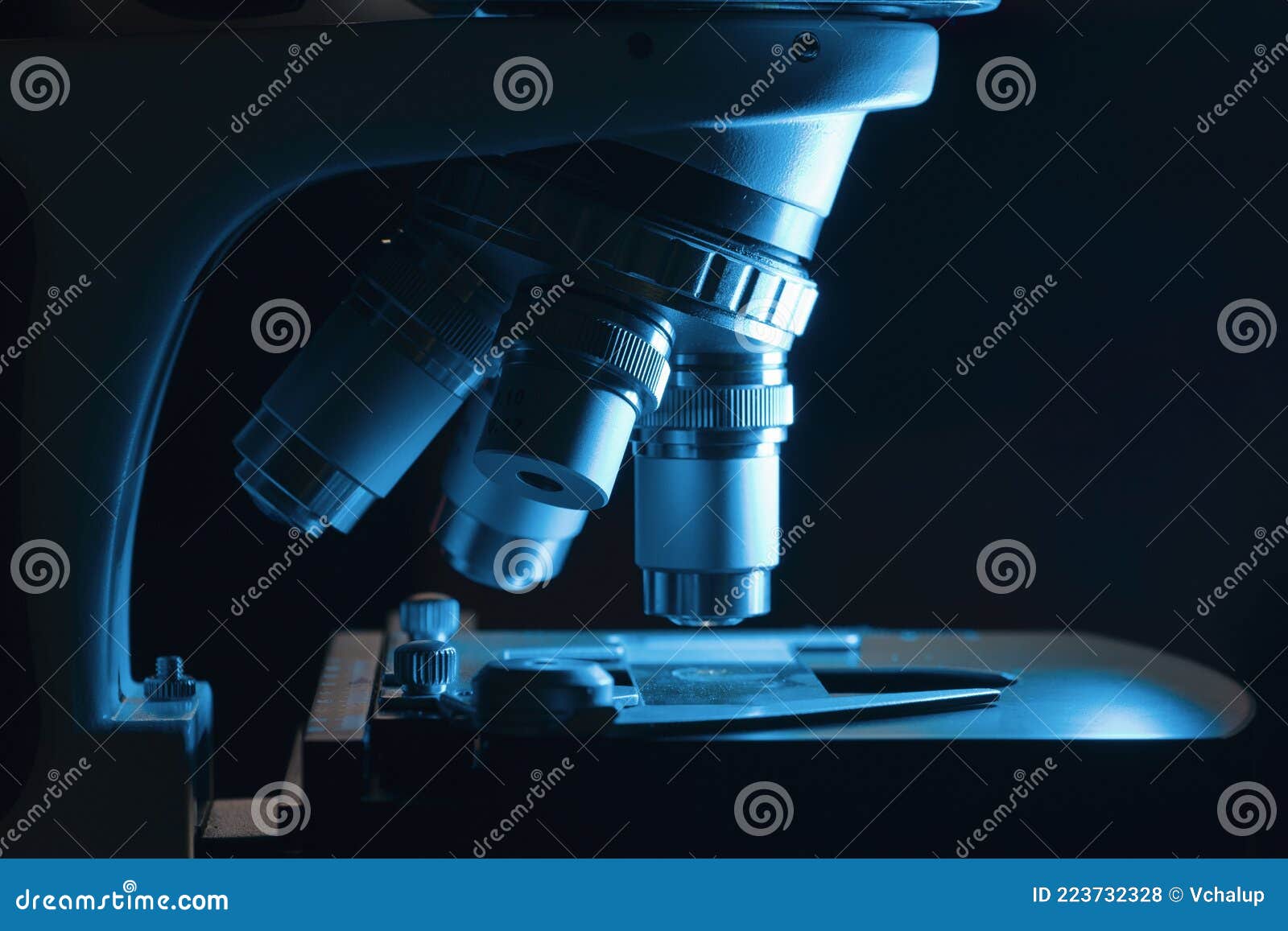 Microscope in Laboratory at Night. Microbiology and Research Concept ...