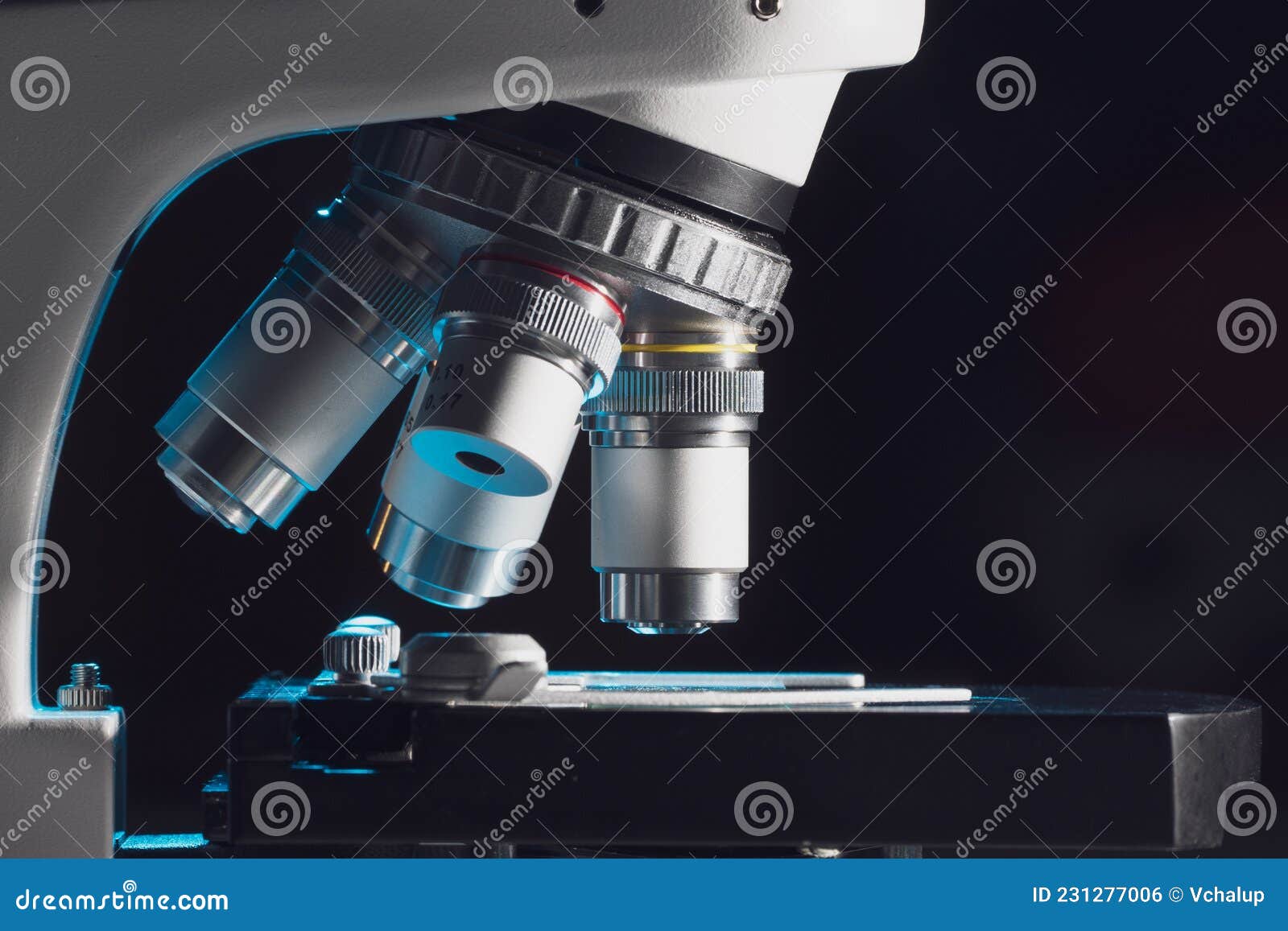 Microscope in Laboratory at Night. Microbiology and Research Concept ...