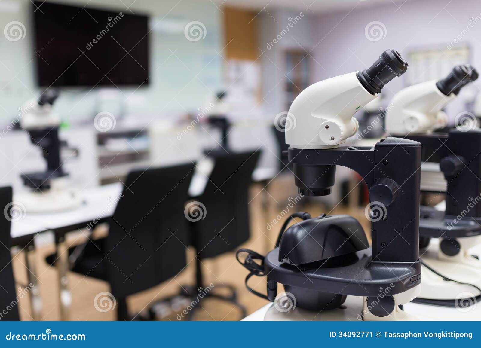 Microscope in Laboratory Room Stock Image - Image of instrument ...