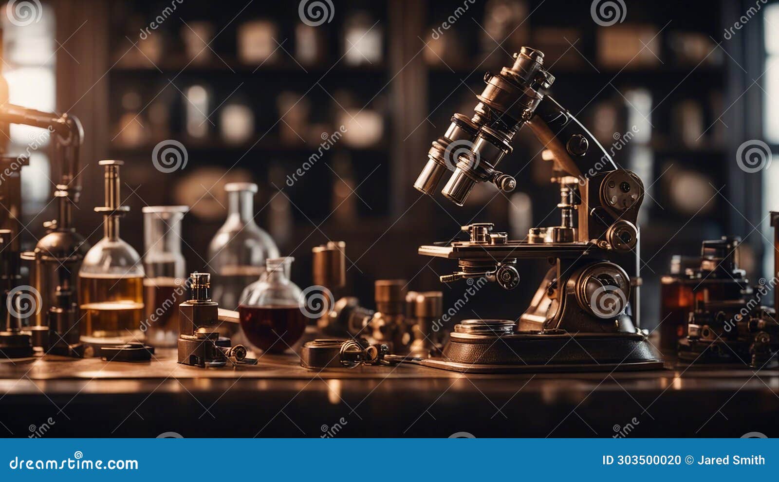 A Steampunk Science Chemical Medical Research Lab With A Microscope ...