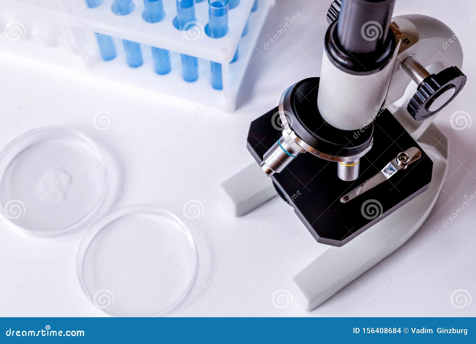 Microscope in the Laboratory with Test Tubes Top View Stock Photo ...