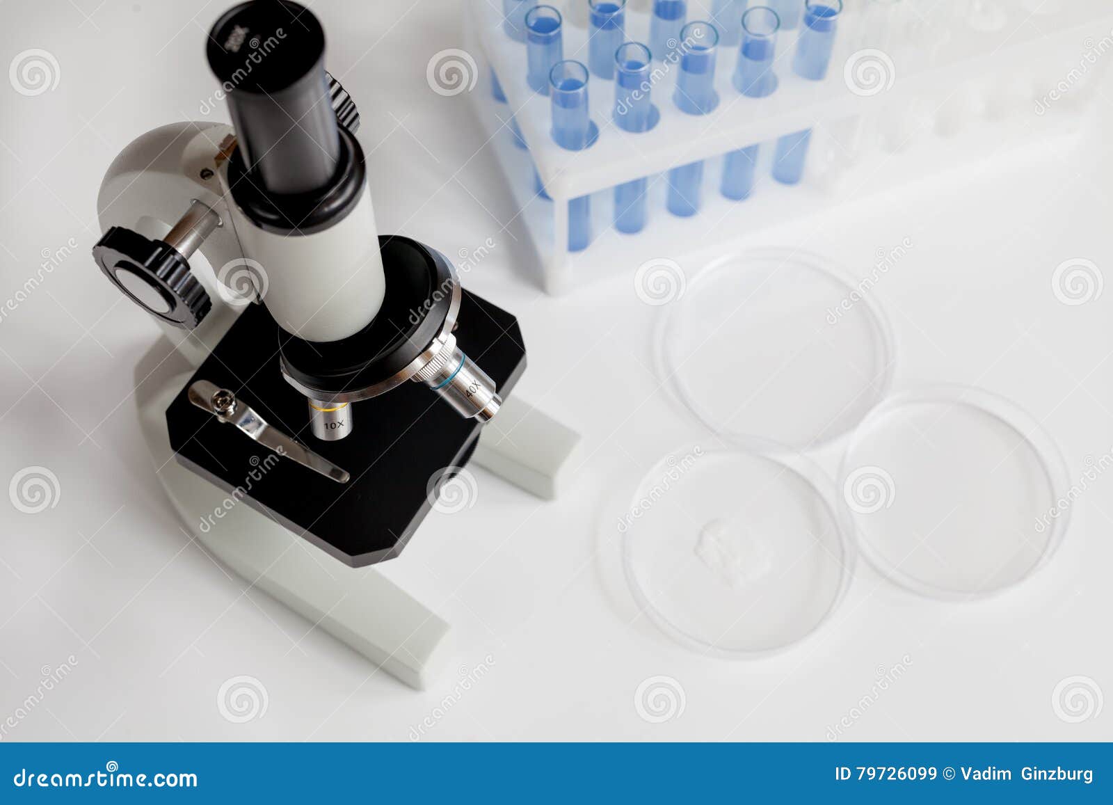 Microscope in the Laboratory with Test Tubes Top View Stock Image ...
