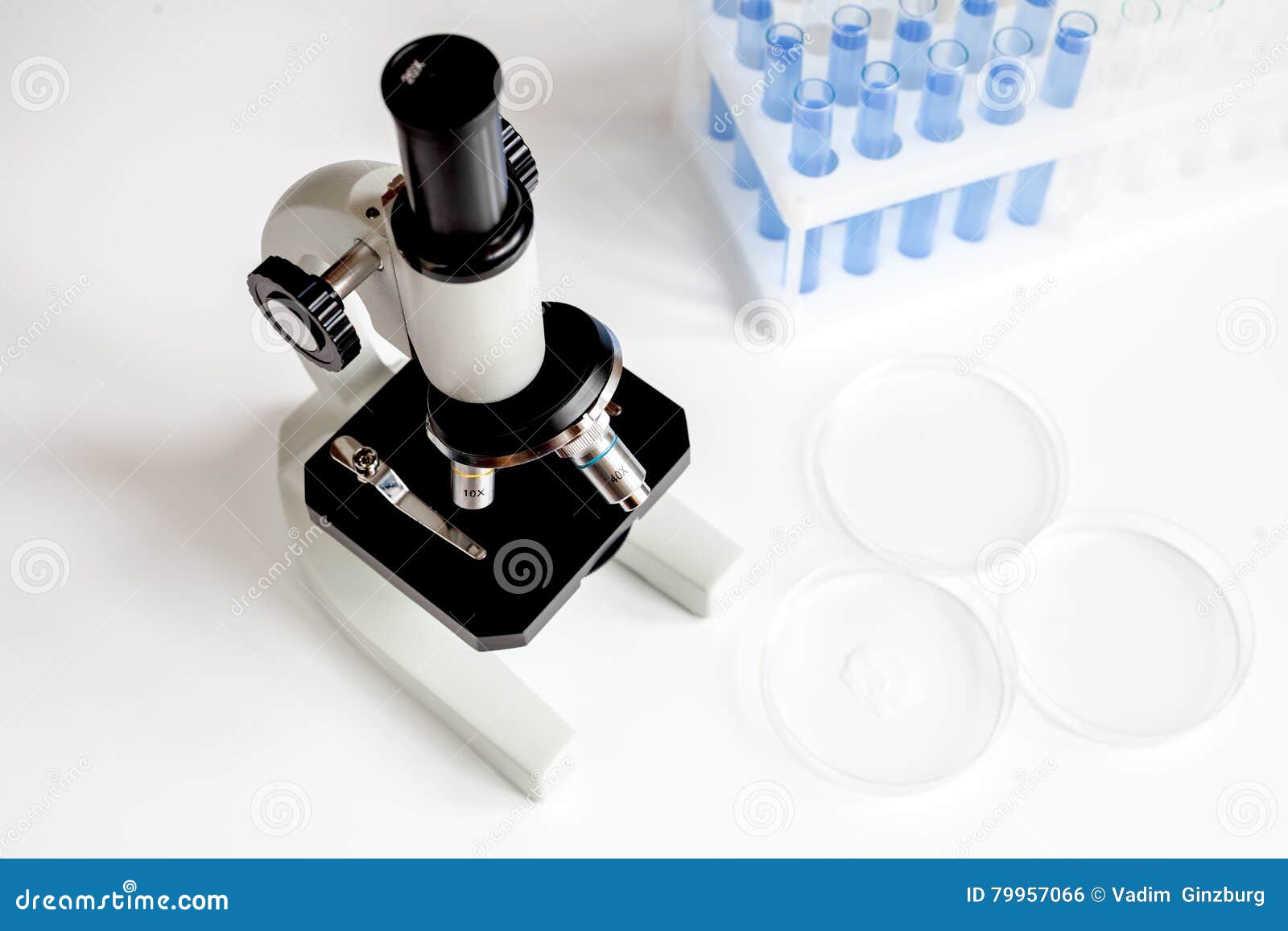 Microscope in the Laboratory with Test Tubes Top View Stock Photo ...