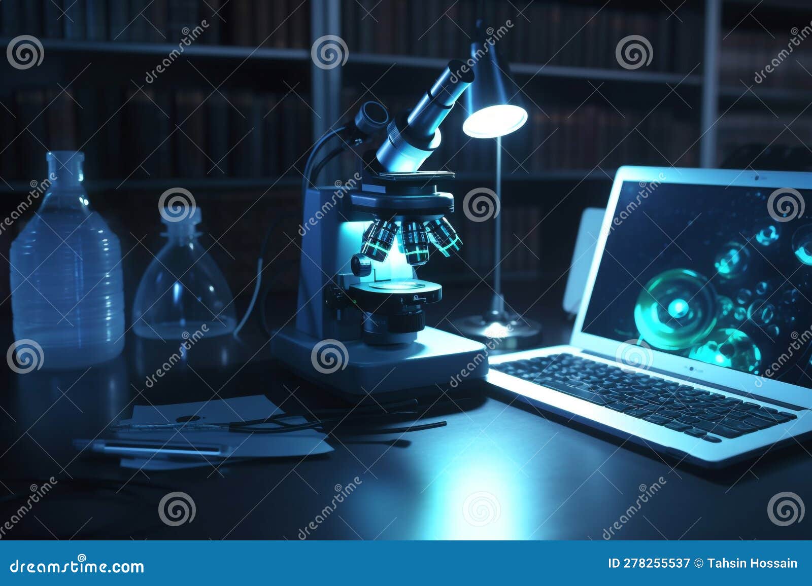 Microscope and Laptop Computer on Laboratory Desk, AI Generative Stock ... Microscope and Laptop Computer on Laboratory Desk, AI Generative Stock ...