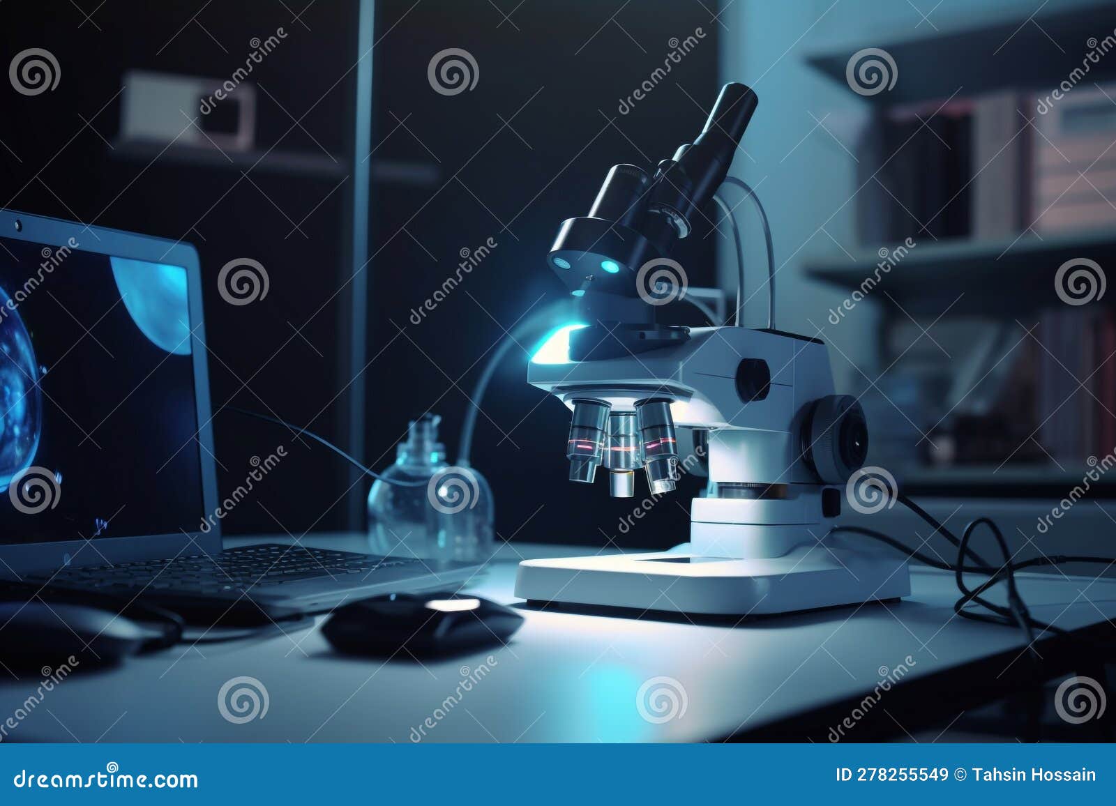 Microscope and Laptop Setup for Scientific Research and Analysis, AI ...