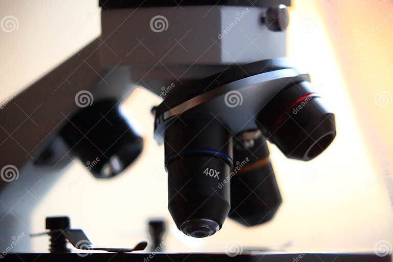 Microscope Lens Block in Backlight. Close-up Stock Photo - Image of ...