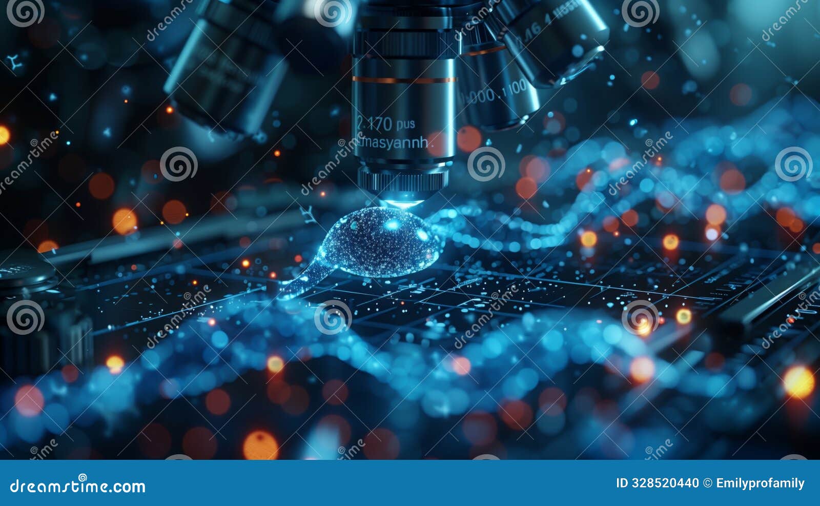 Microscope Lens Focused on a Digital Representation of Data Stock Photo ...