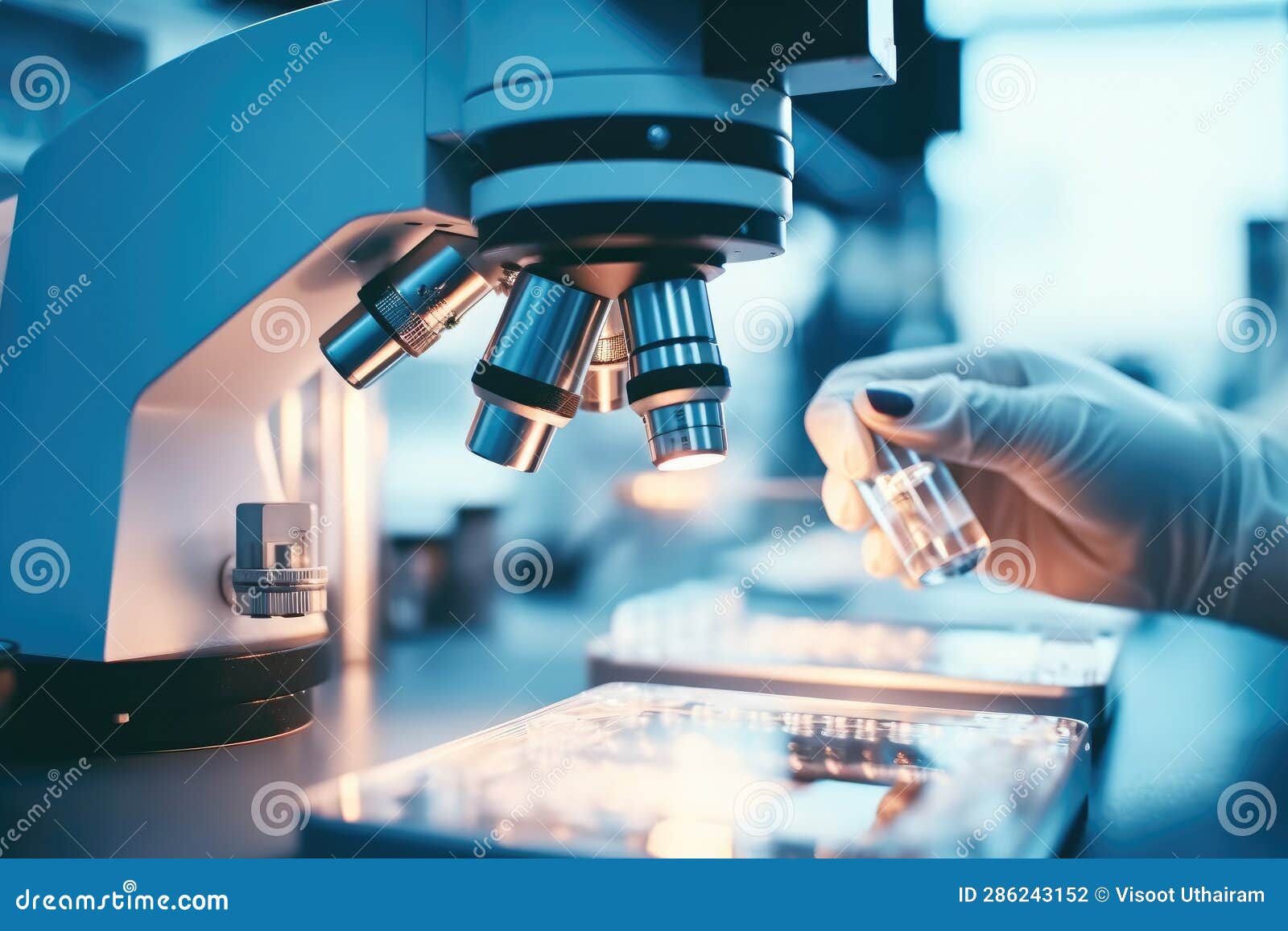 Microscope, Microscope Lens in a Science Laboratory Stock Illustration ...