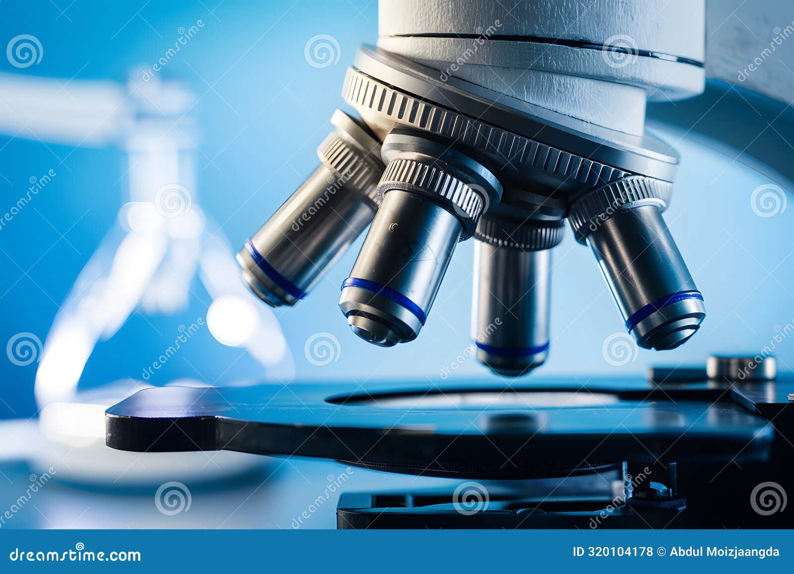 Microscope Lens Sharpens Subject with Blurred Background, on Table in Lab Stock Illustration ...