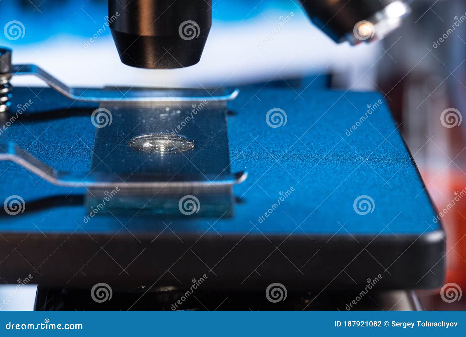 Microscope with Lenses Close Up Against Dark Background Stock Photo ...