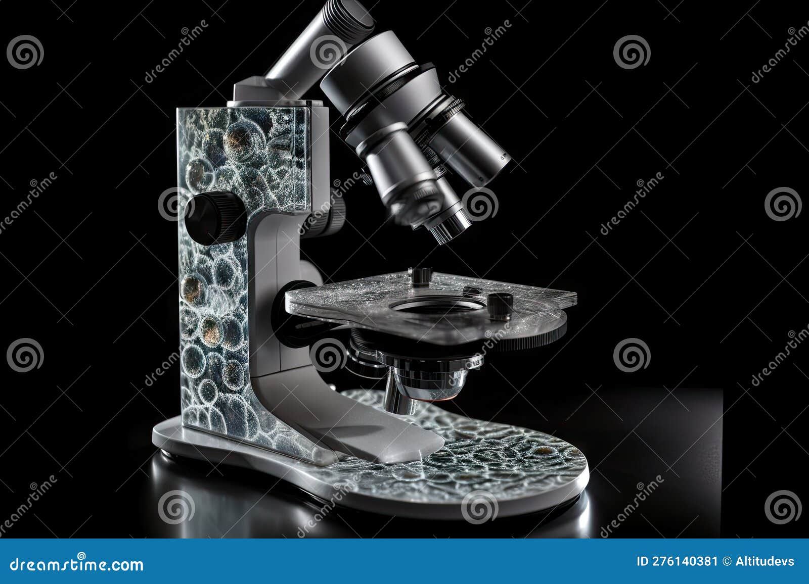 Microscope, with a Magnified Image of a Cell or Molecule Stock ...