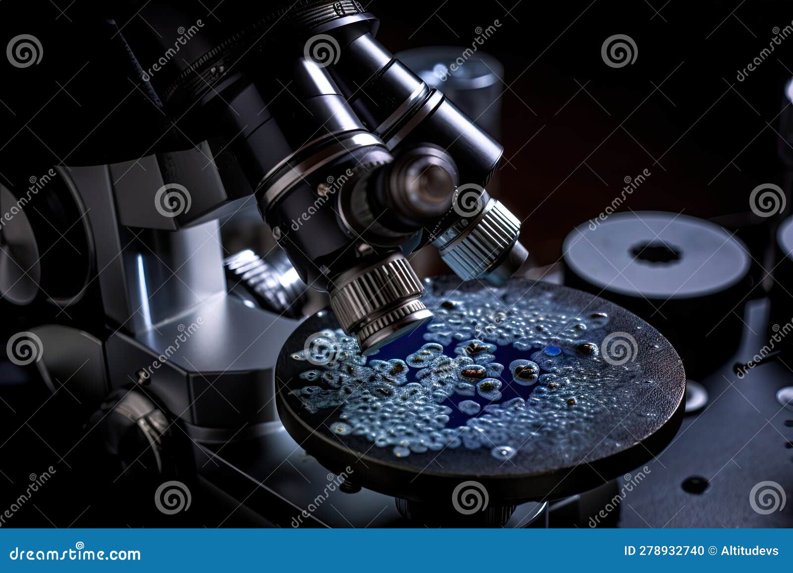 Microscope, with a Magnified Image of a Cell or Molecule Stock ...