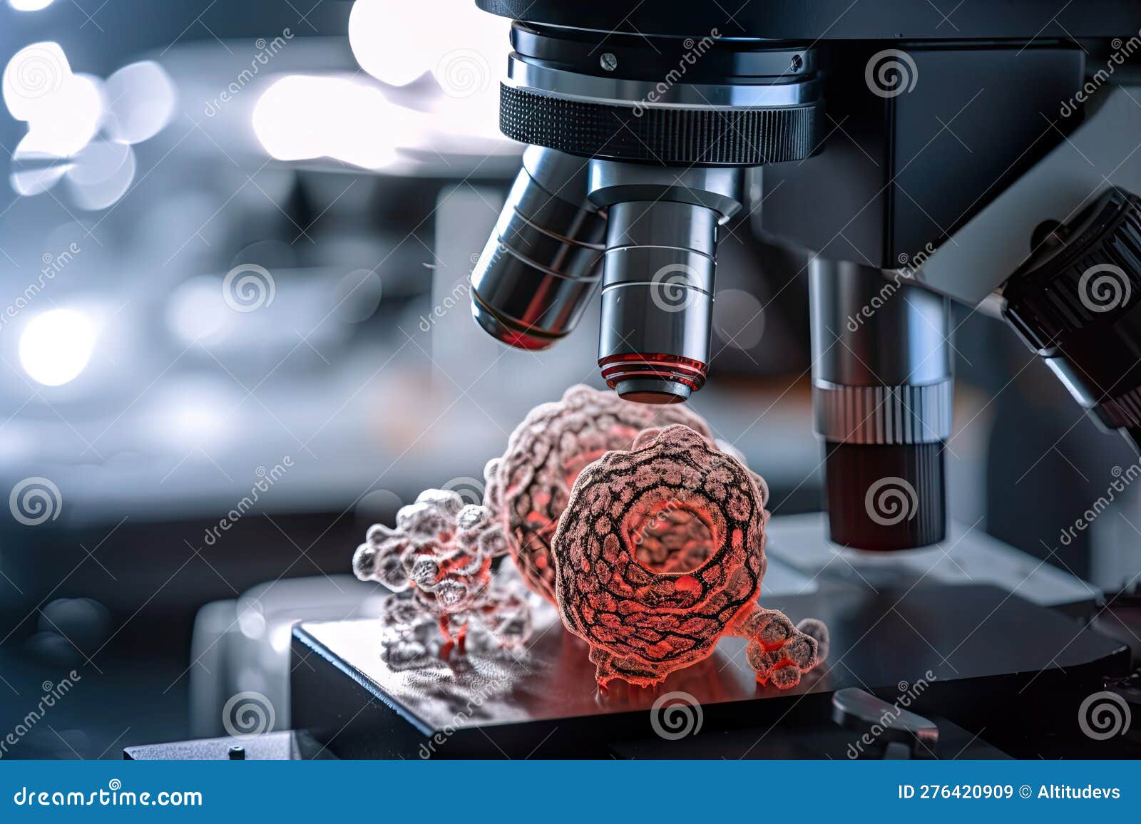 Microscope, with Magnified View of a Cell or Virus Stock Illustration ...
