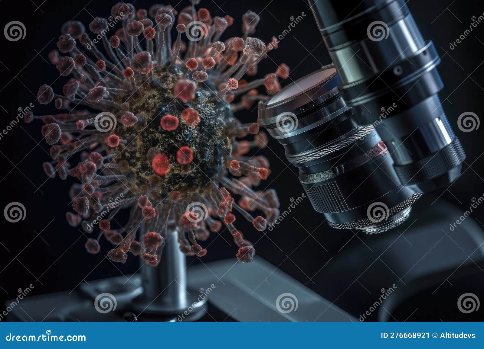 Microscope, with Magnified View of a Cell or Virus Stock Illustration ...