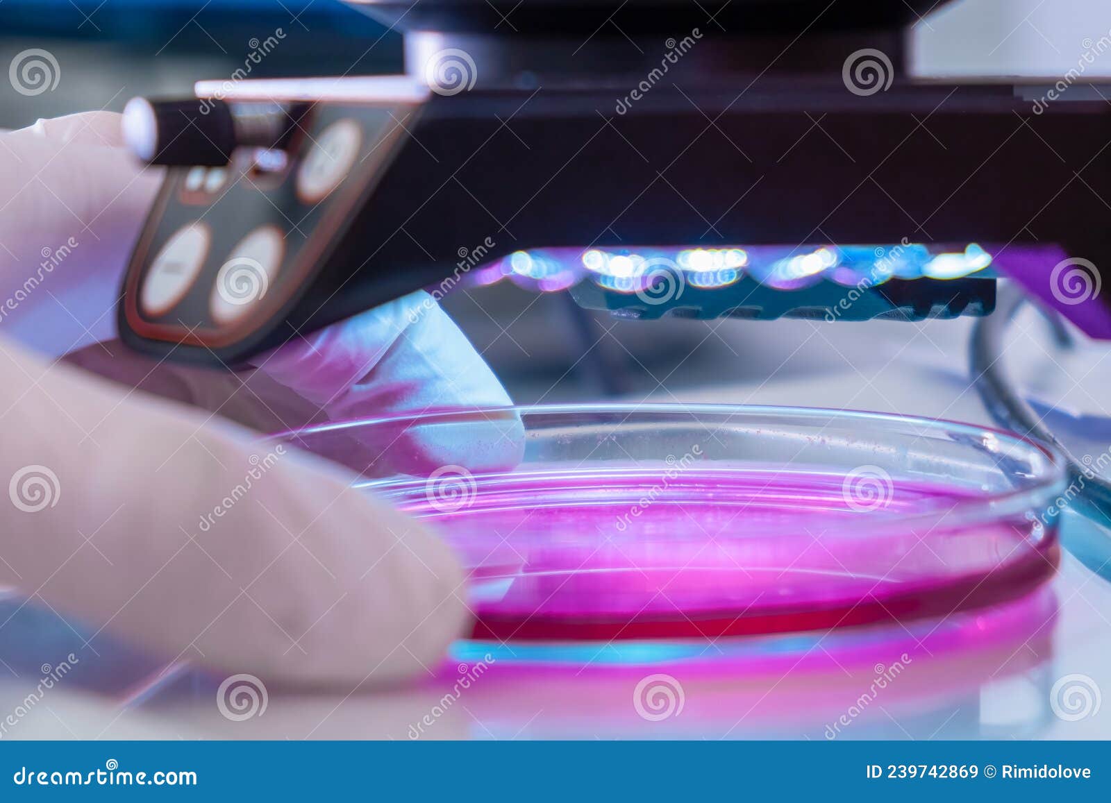 Microscope In A Medical Research Center For Analyzing Sample. Scientist ...