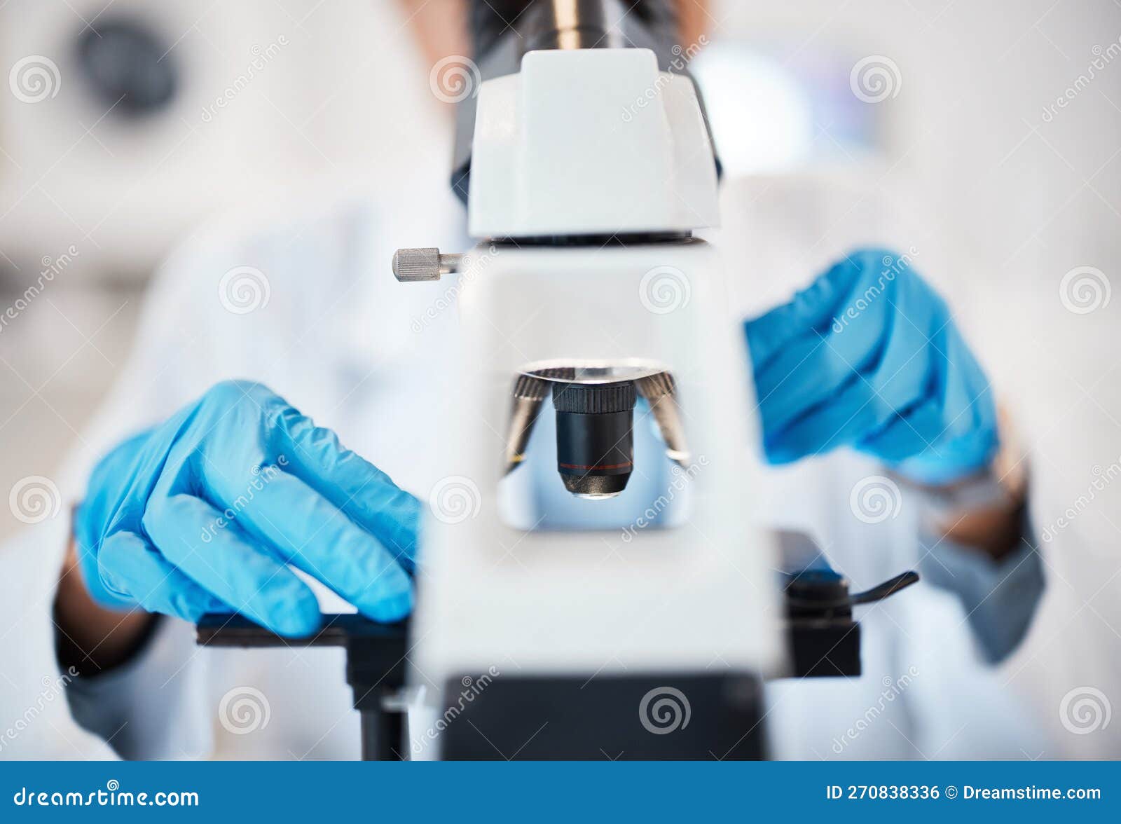 Microscope, Medical Science and Hands in a Laboratory for Research ...