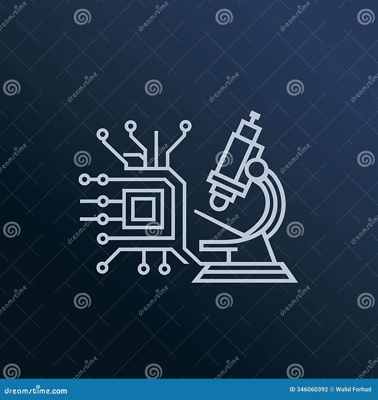 Microscope And Microchip, A Minimalist Line Art Illustration Depicting ...