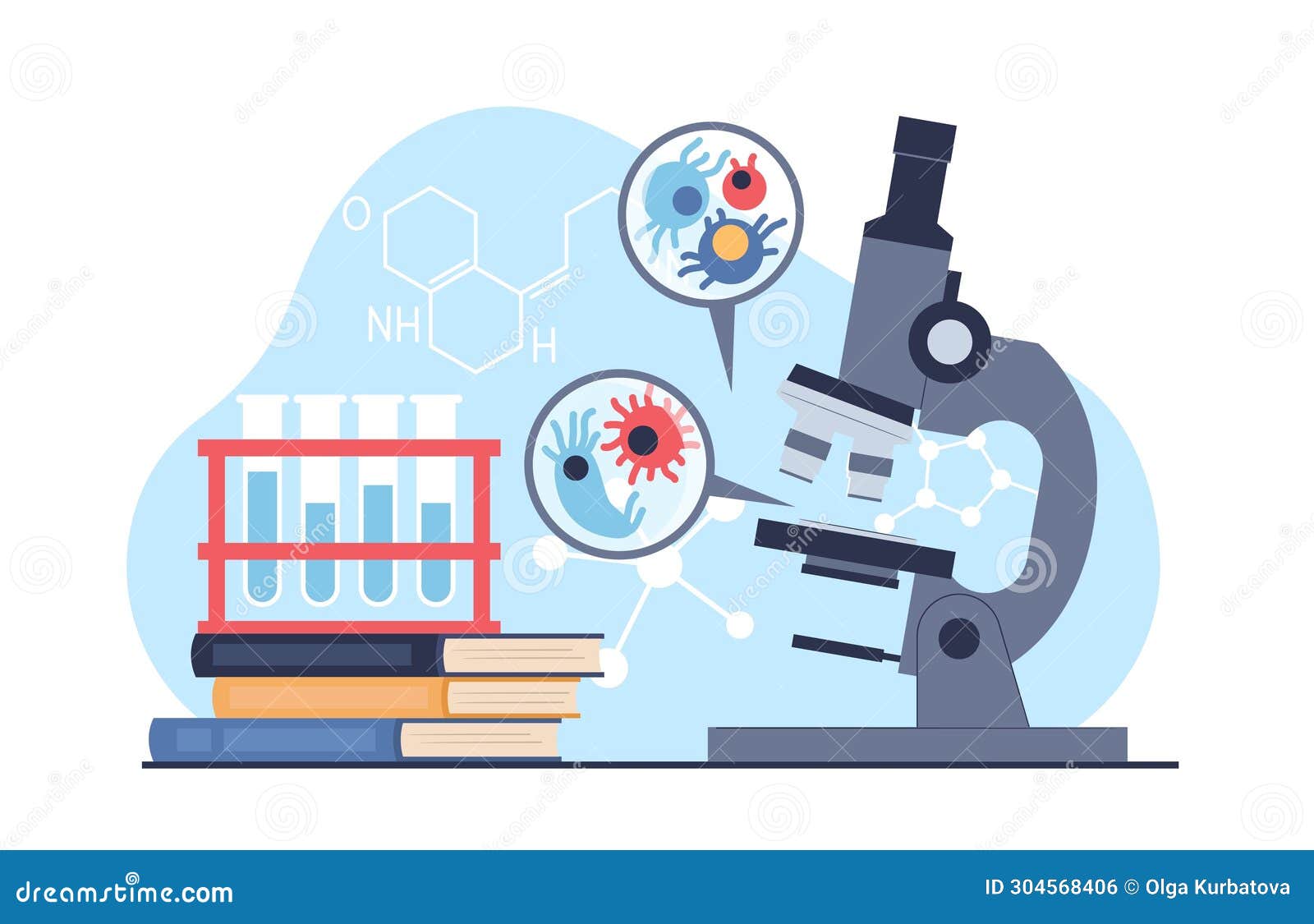 Microscope with Microorganisms. Scientists Magnifier Equipment for ...