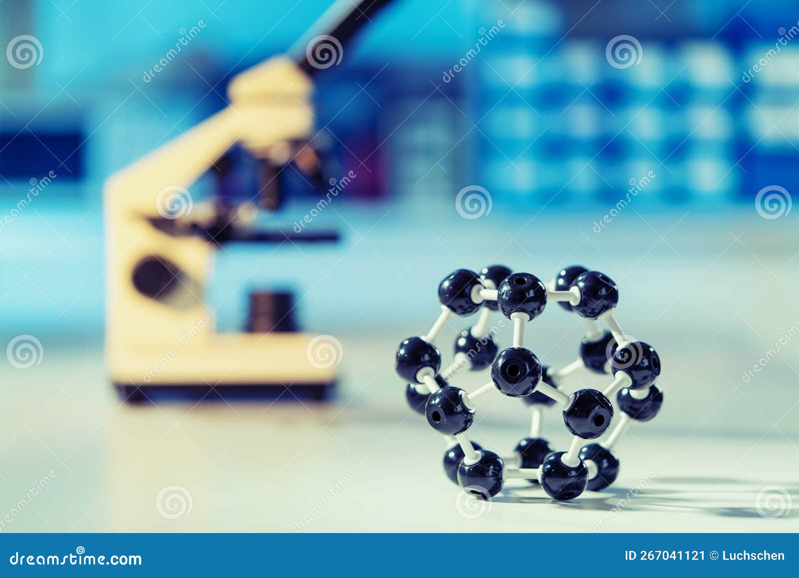 Microscope and Model of Chemical Molecule in School Class Stock Image ...