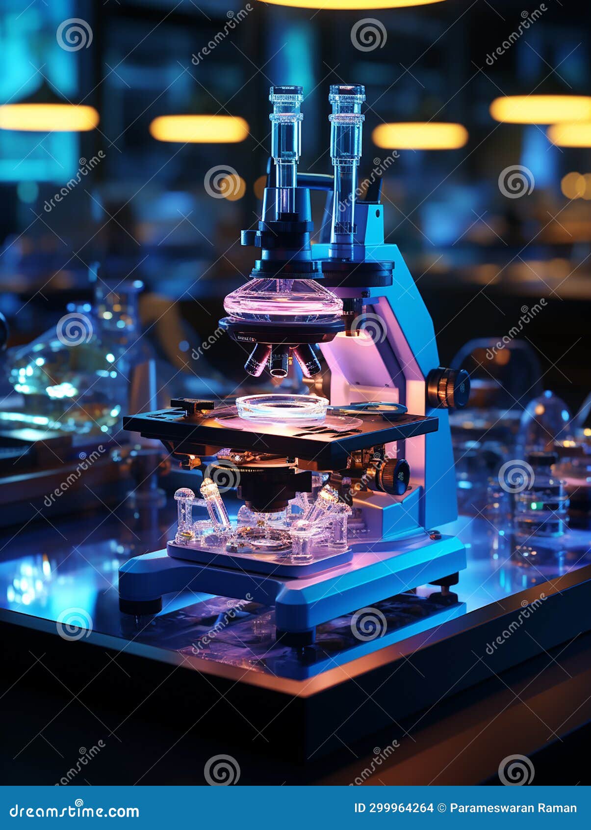 Microscope in a Modern Laboratory Stock Photo - Image of evening ...