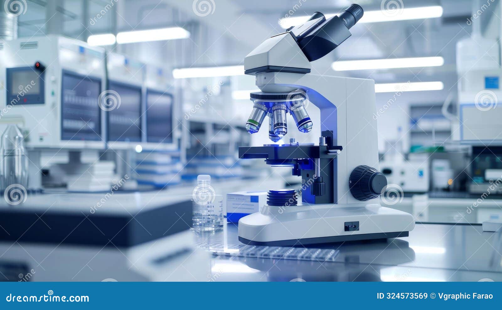 Microscope in Modern Laboratory Setting, Scientific Research Equipment ...