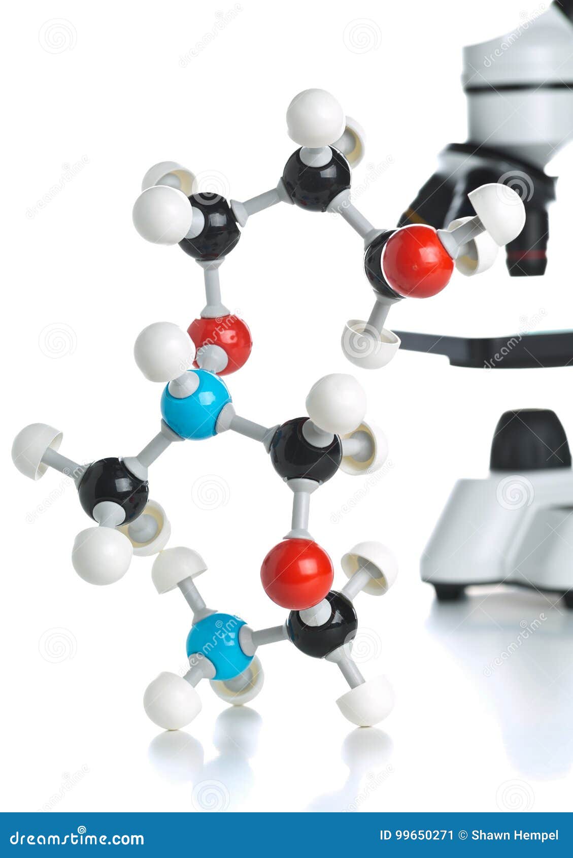 Microscope with Molecule Model on Table Stock Image - Image of industry ...