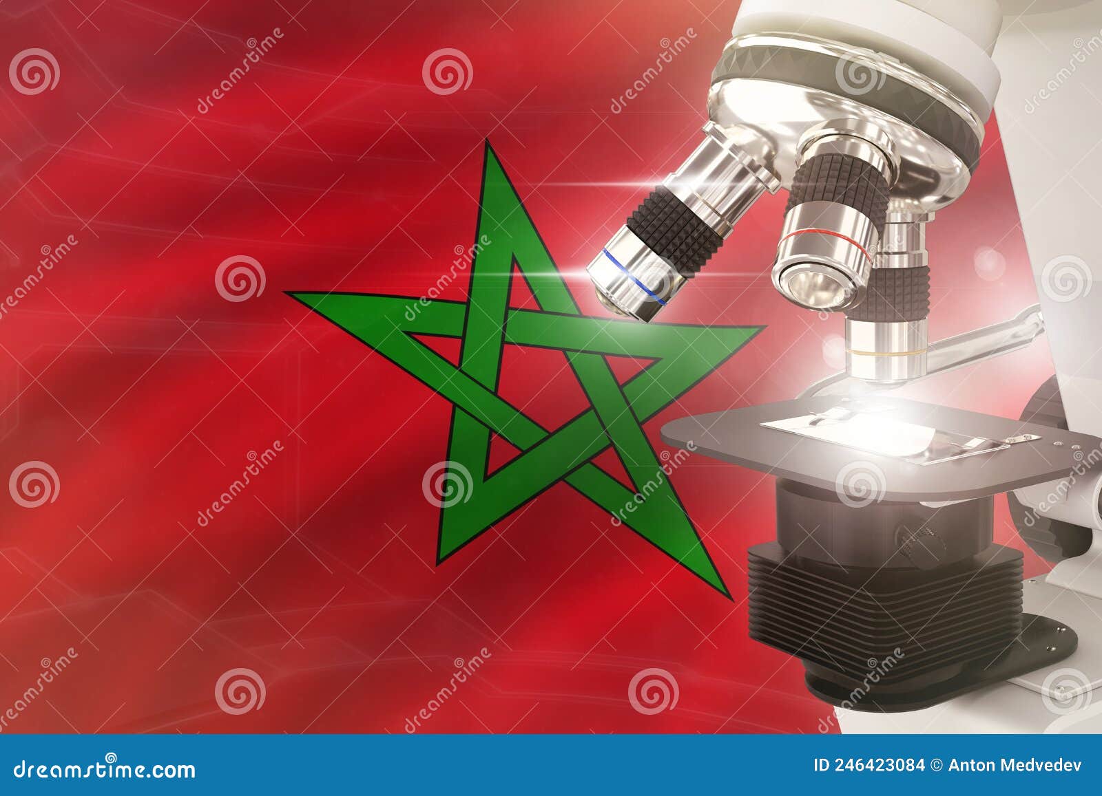 Morocco Science Development Digital Background - Microscope On Flag ...