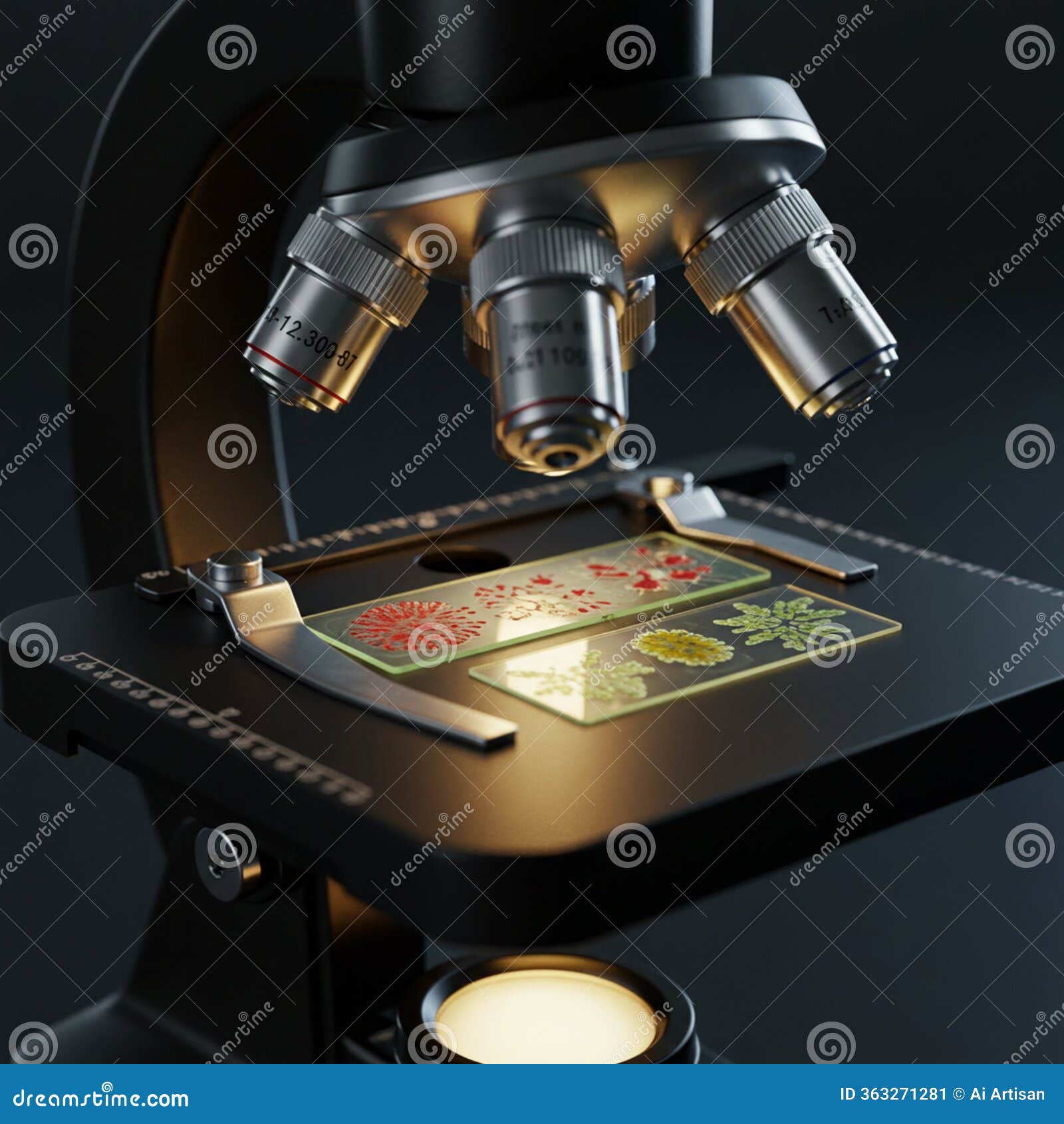 Objective Lenses Of A Microscope, Light Microscope Stage And Lenses ...