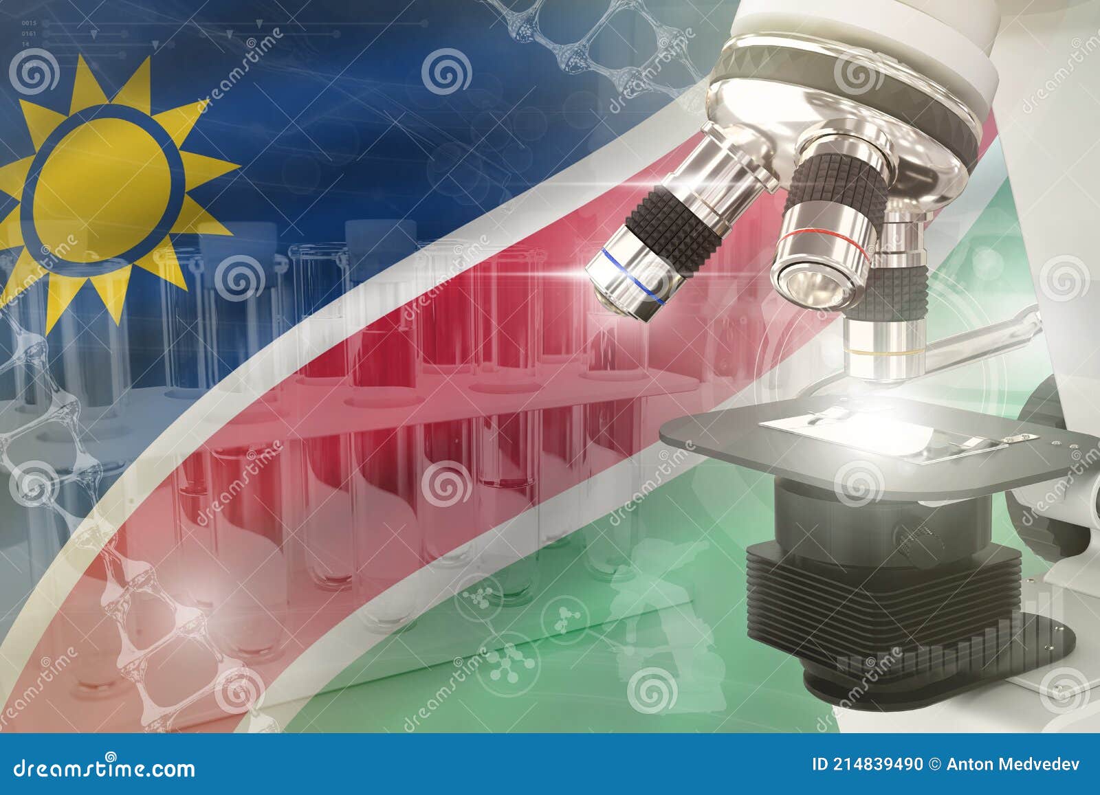 Microscope On Namibia Flag Background - Science Development Concept ...