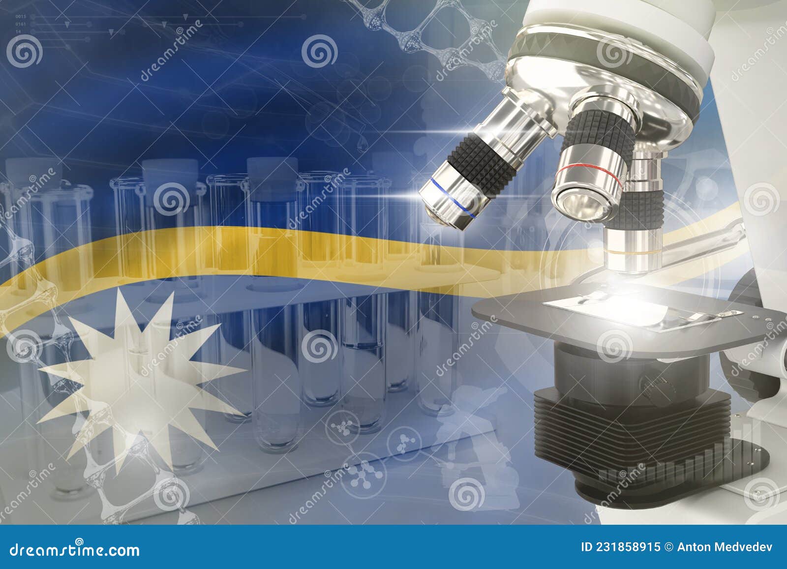 Microscope on Nauru Flag - Science Development Digital Background ...
