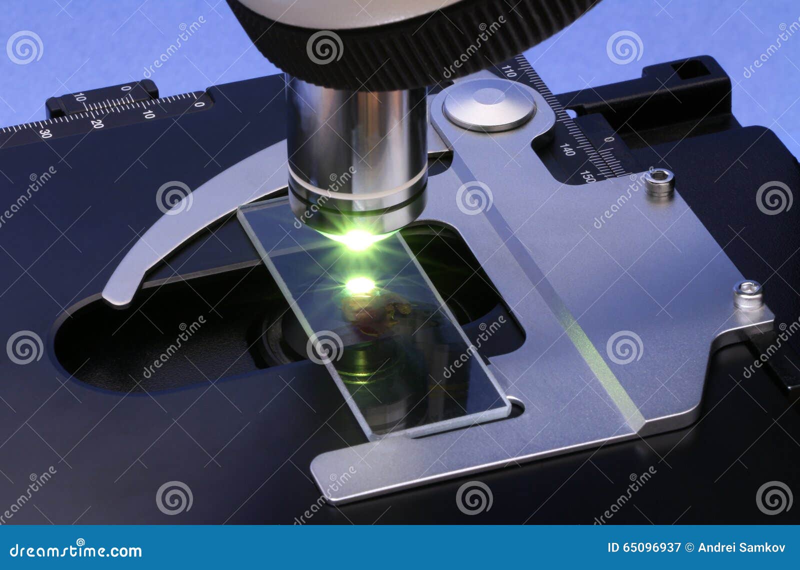 Microscope Objective Illuminated from Below by a Green Light Stock ...