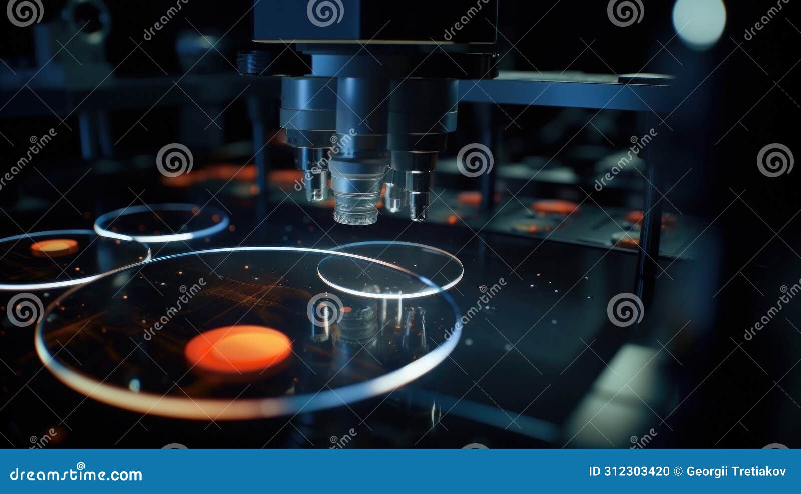 Microscope Observing Bacterial Cultures in Petri Dish Stock ...