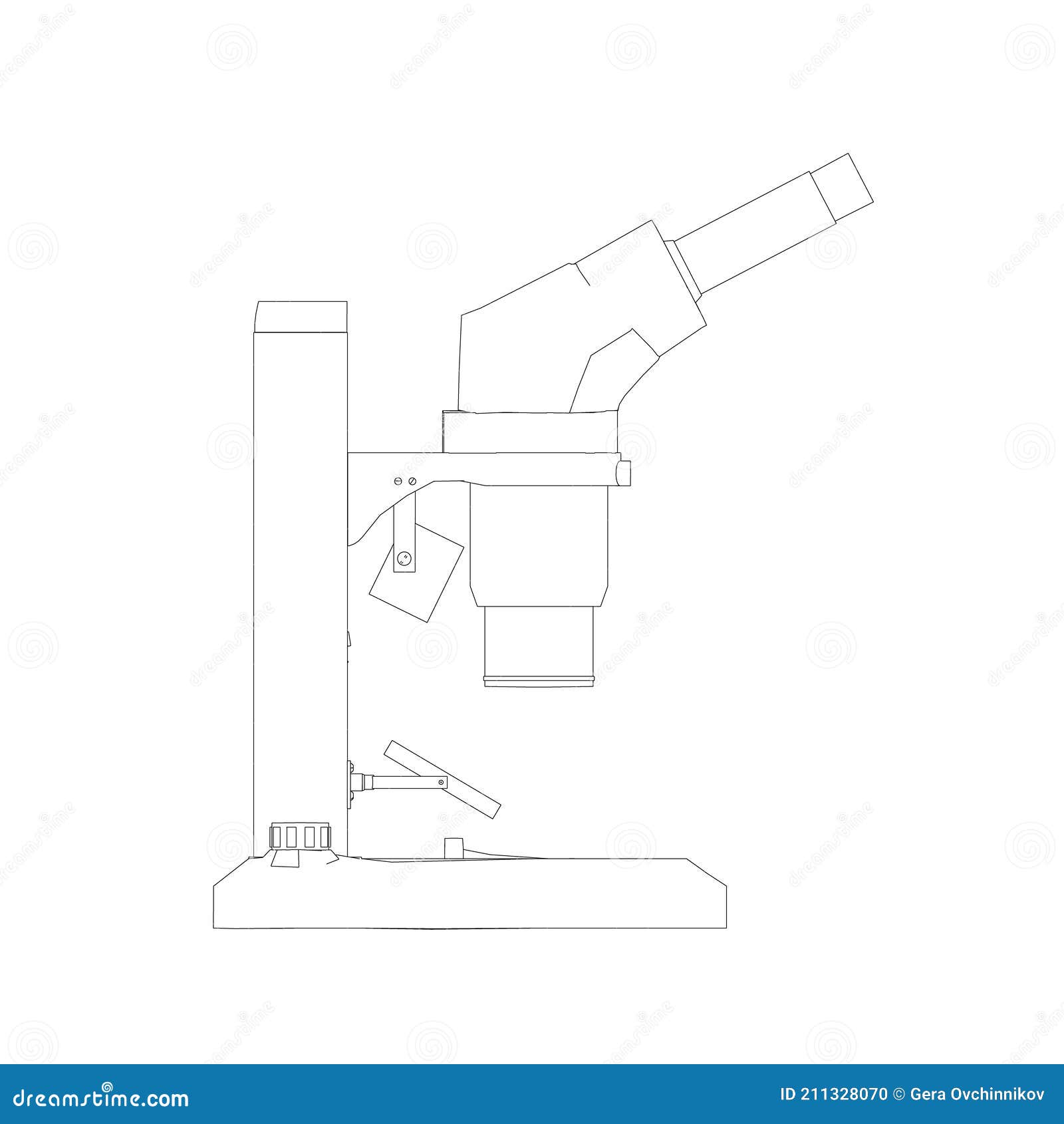 Microscope Outline from Black Lines Isolated on White Background. Side ...