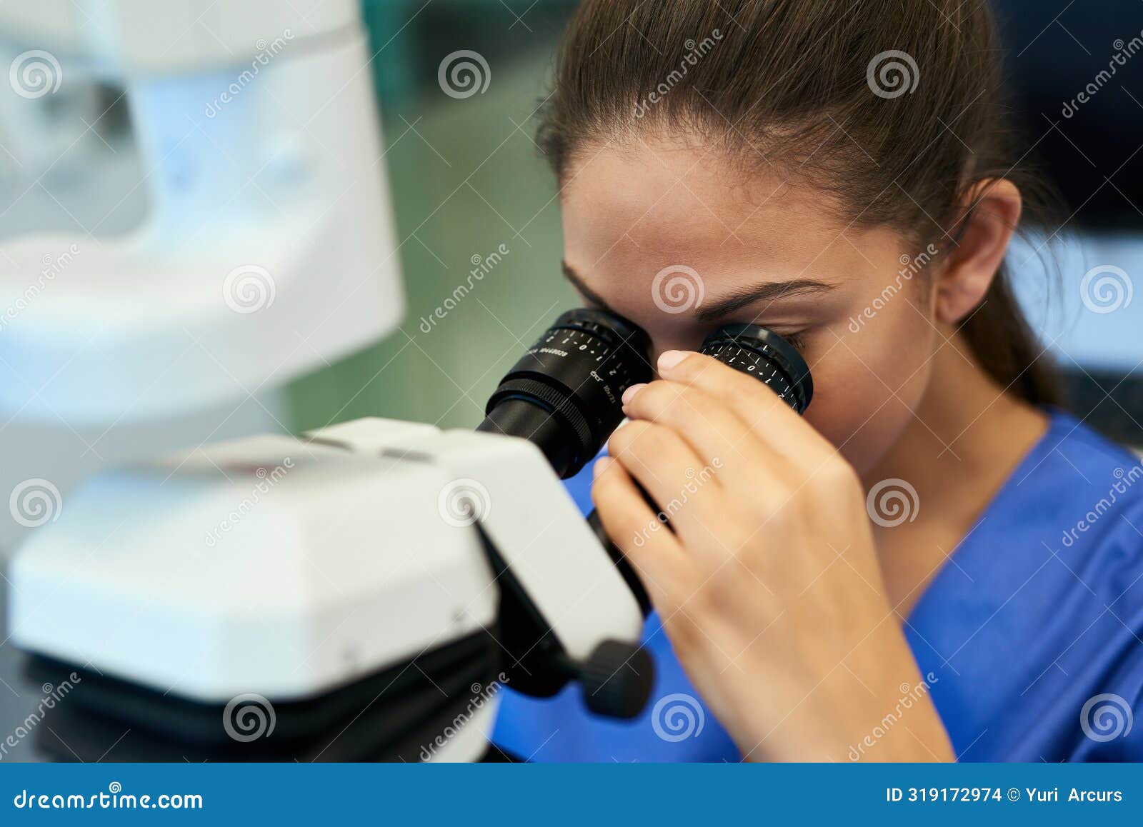 Microscope, Pathology and Woman Study with Virus Research at Hospital ...