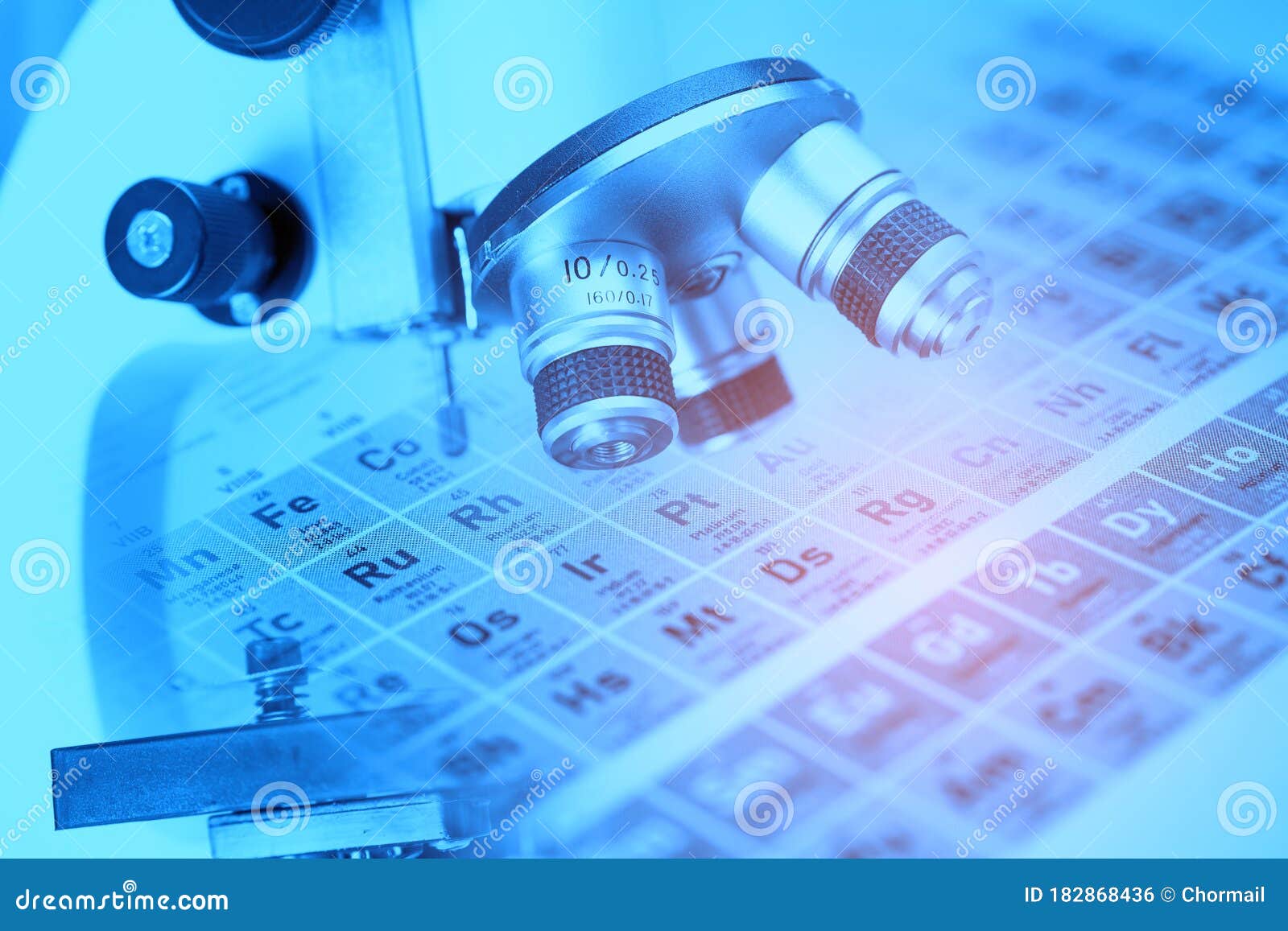 Microscope With Periodic Table Of Elements For Scientist Biochemist Or ...