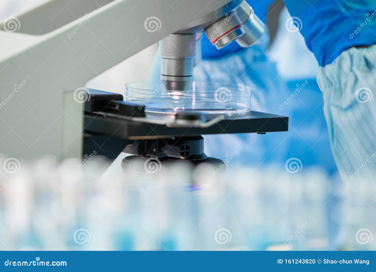 Microscope and petri dish stock photo. Image of check - 161243820