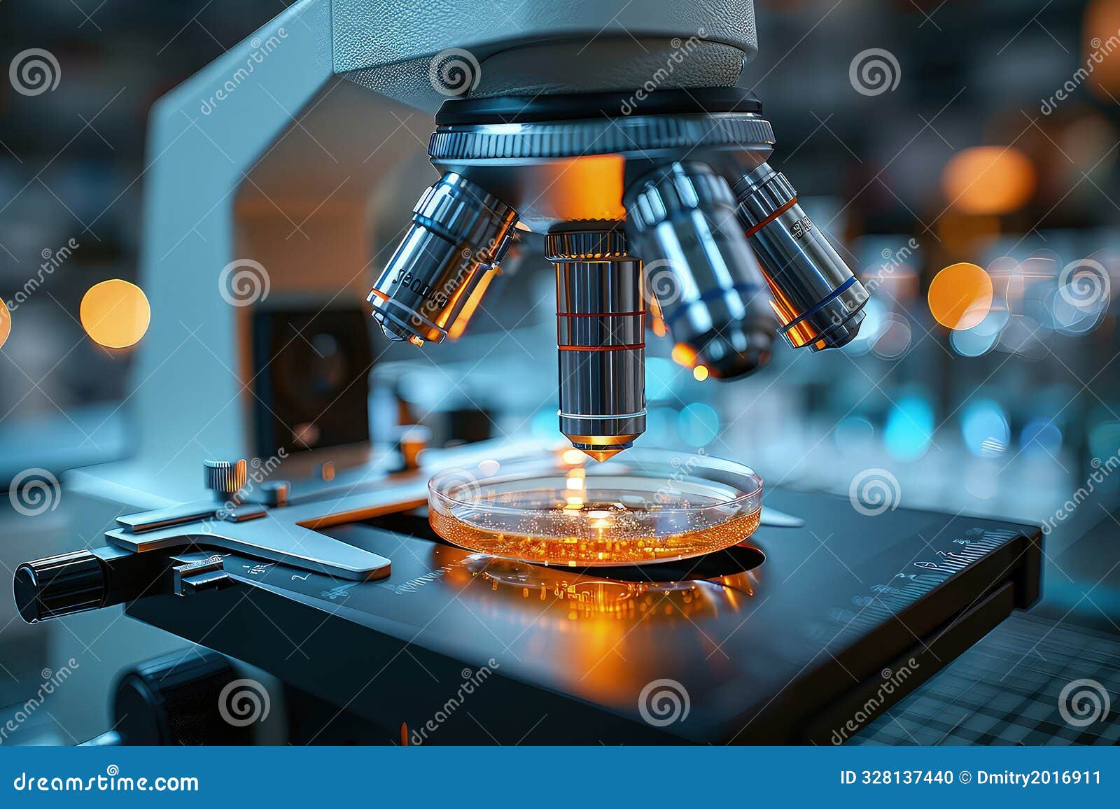 Microscope and Petri Dishes in a Lab. Stock Photo - Image of expertise ...