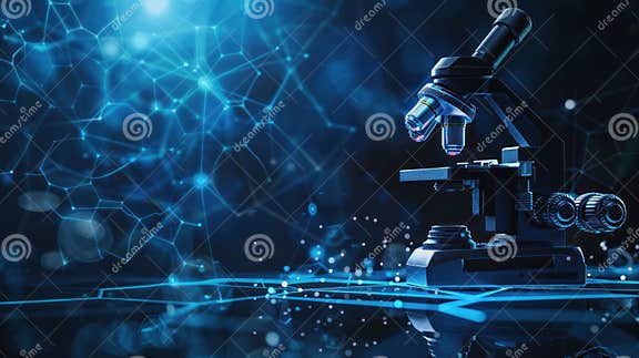 A Microscope is Placed on a Blue Background with a Lot of Lines and ...