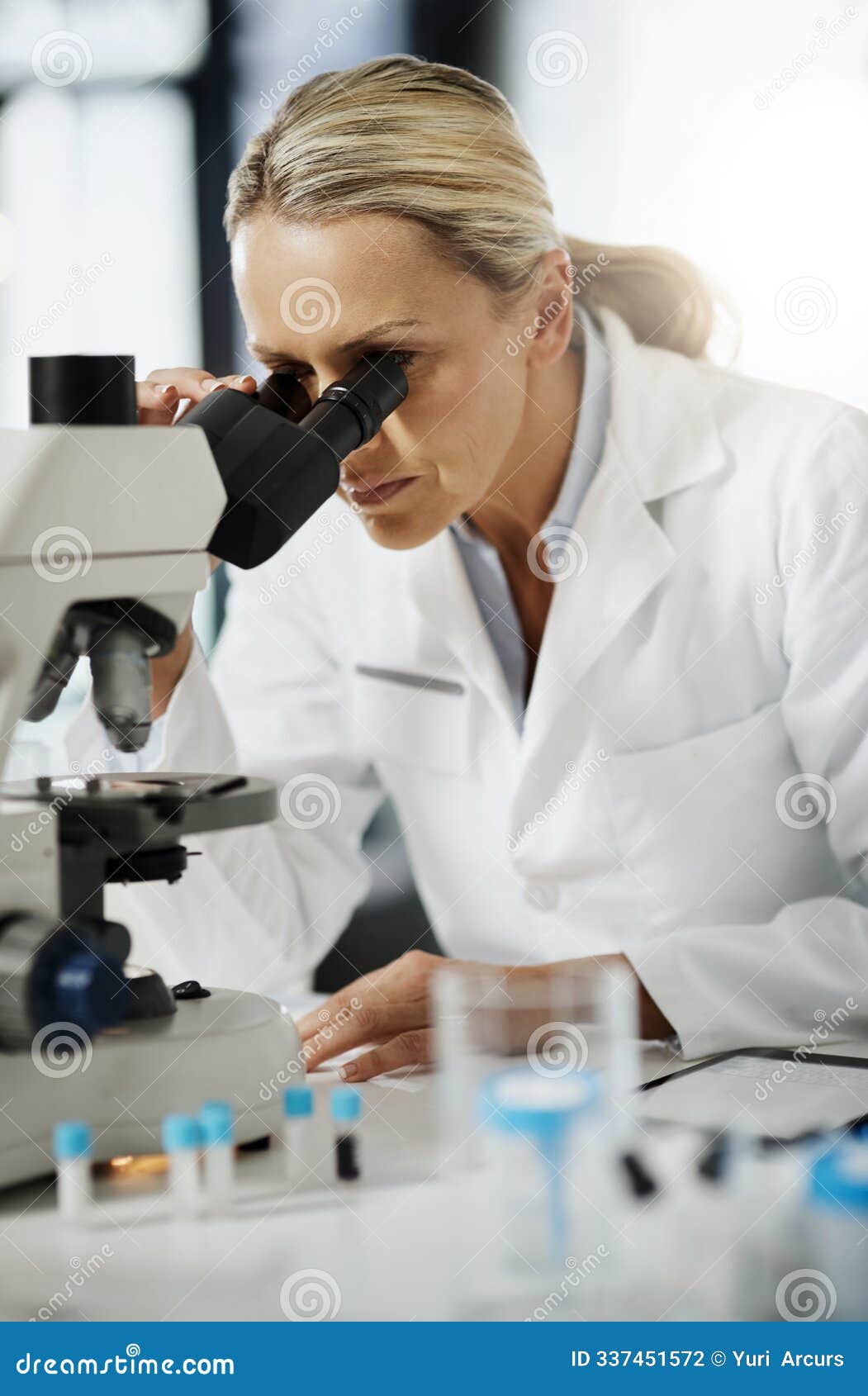 Microscope, Research and Woman Scientist for Sample, Analysis or ...