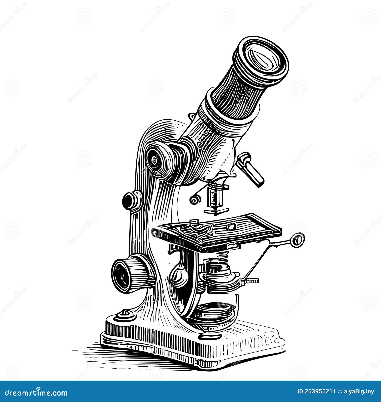 Microscope Retro Sketch Hand Drawn Science Day Stock Vector ...