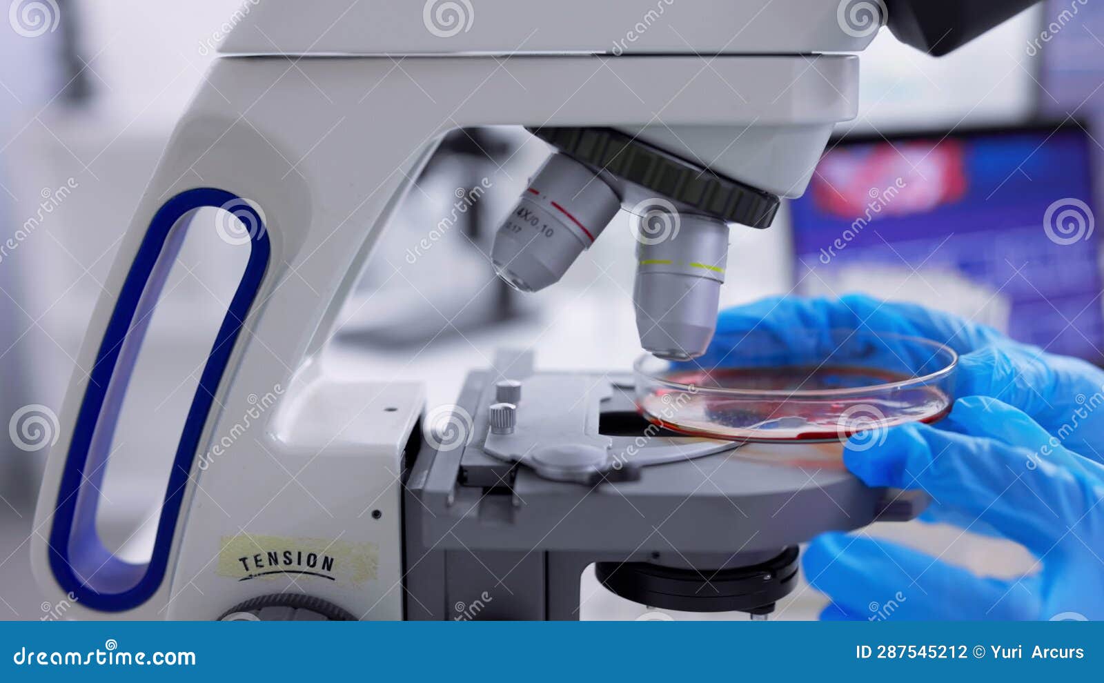 Microscope, Sample and Scientist with Analysis Test in a Lab for Virus ...