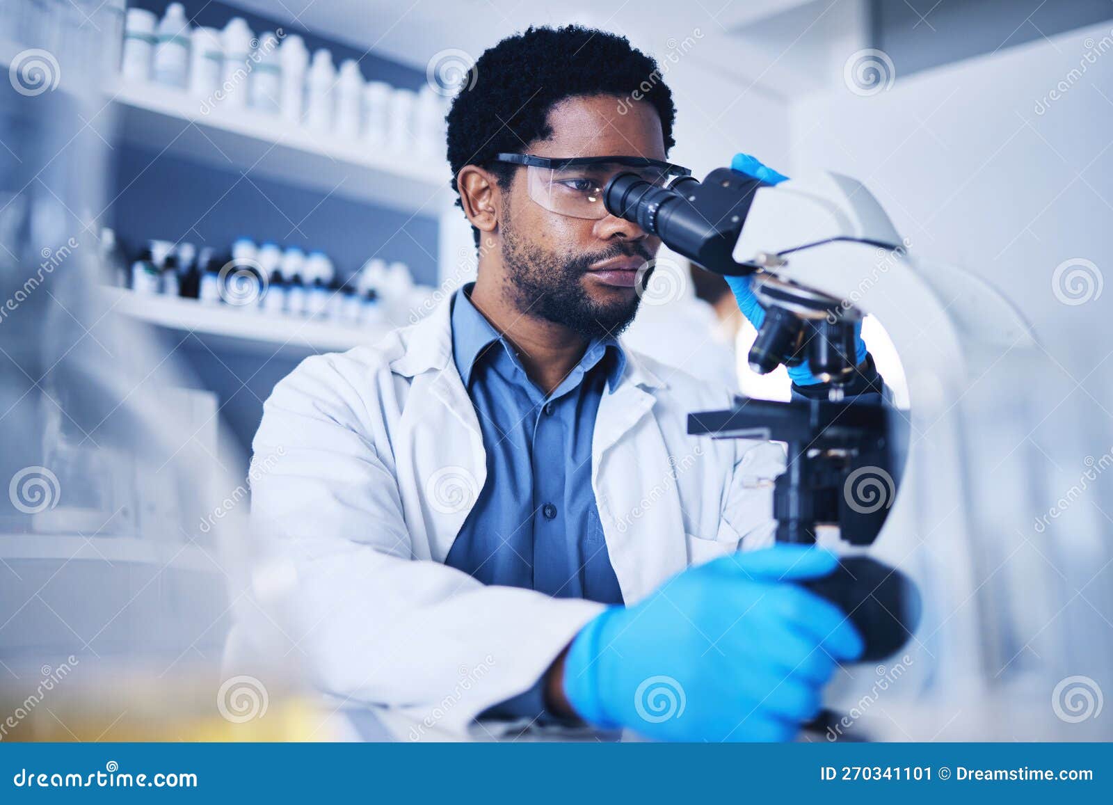 Microscope, Science and Black Man Working on Study in Laboratory for ...