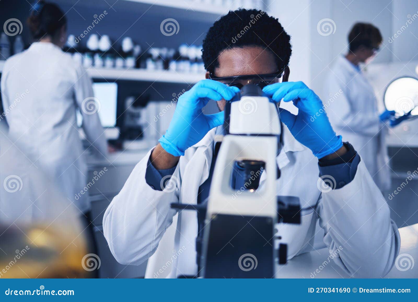 Microscope, Science and Black Man Working on Test in Laboratory of ...