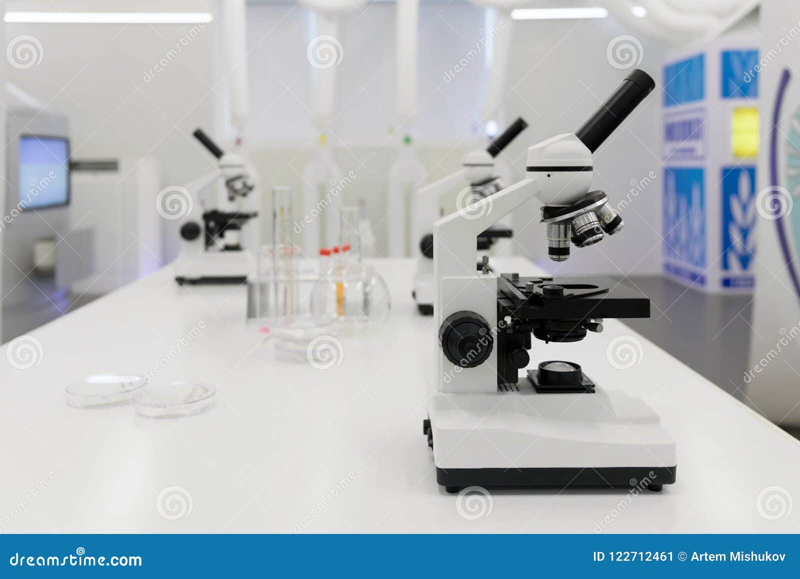 A Microscope in a Science Lab. Stock Image - Image of research ...