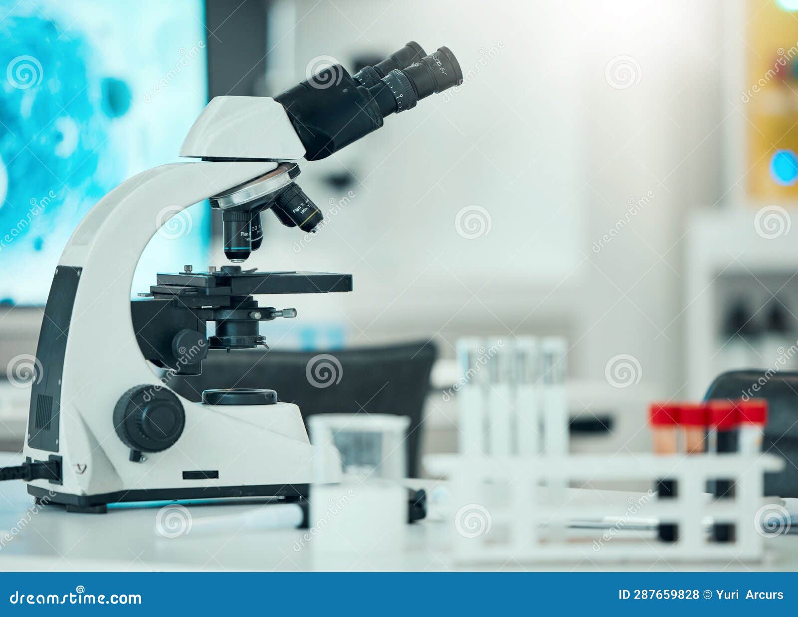 Microscope, Science and Laboratory with DNA and Blood Test, Pathology ...