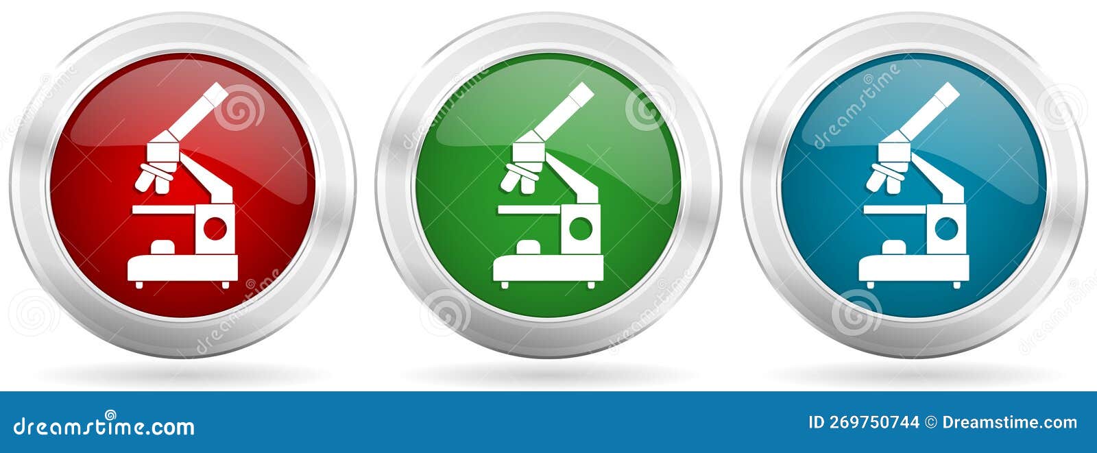 Microscope, Science and Research Vector Icon Set. Red, Blue and Green ...