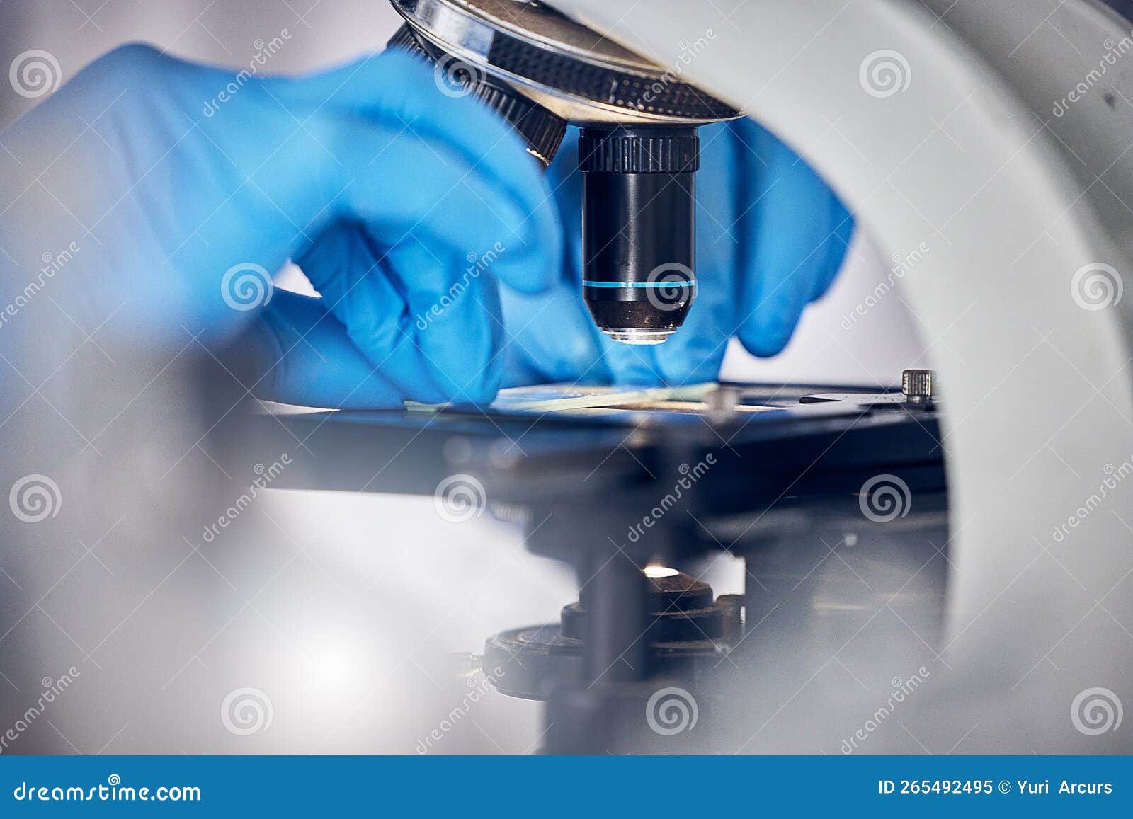 Microscope, Science and Scientist Hands, Analysis of Data or DNA Sample ...