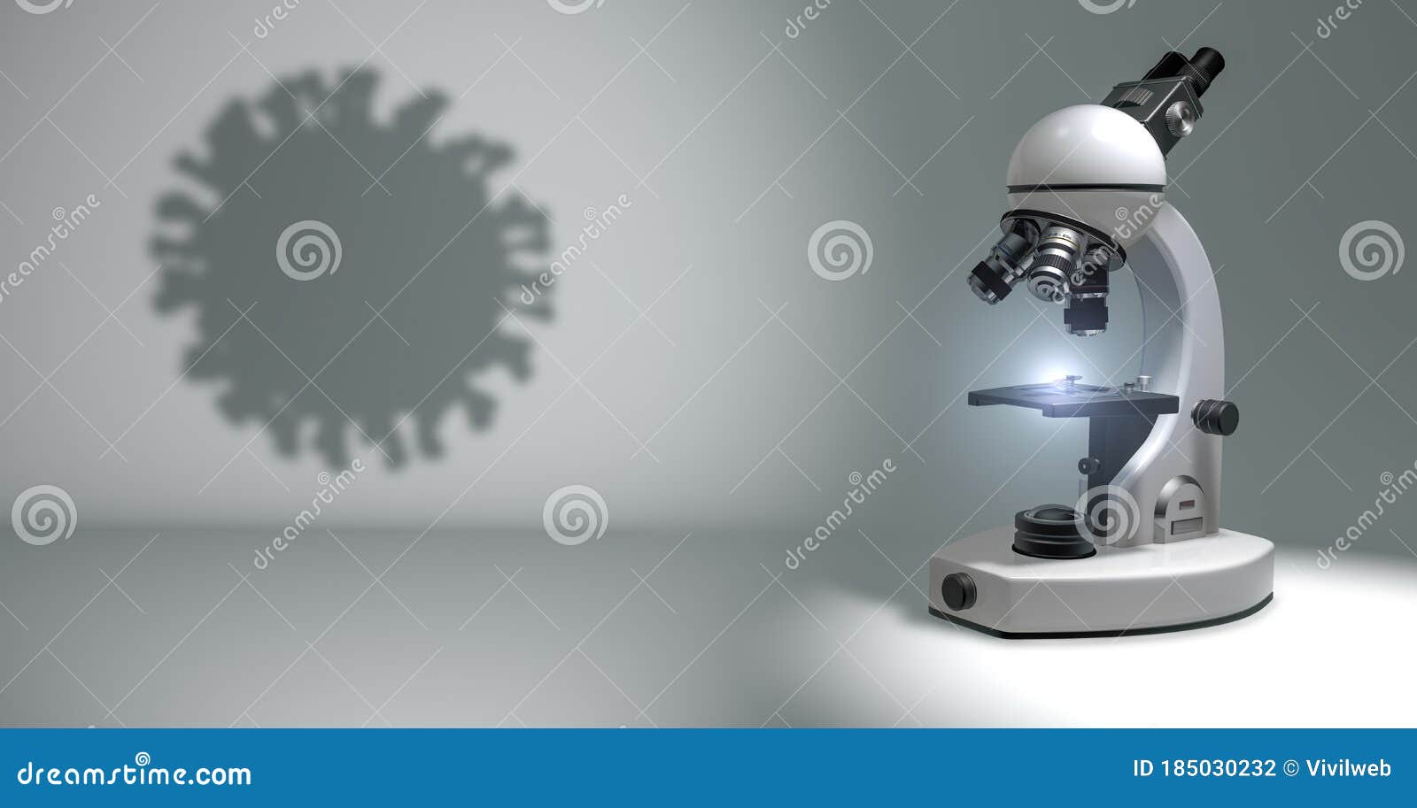Microscope and Shadow of a Virus Projected on a Grey Background Stock ...